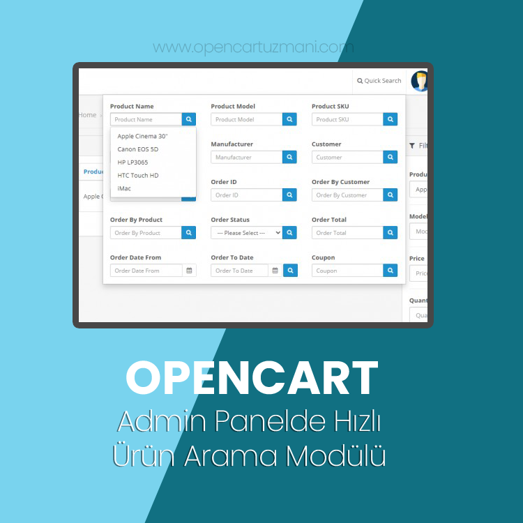 Opencart Admin Panelde Hızlı Ürün Arama Modülü | Opencart Uzmanı